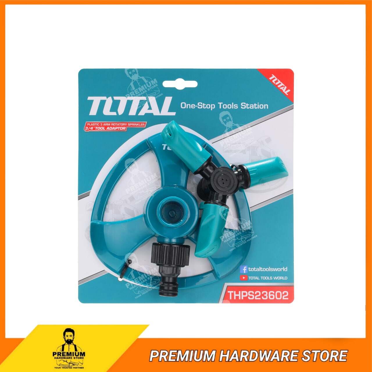 TOTAL Plastic 3 Arm Rotatory Sprinkler THPS23602 360° Rotating Garden ...