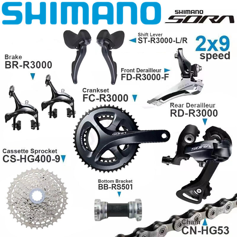 Shimano SORA R3000 Groupset 2x9 Speed Road Bicycle R3000 Crankset 165mm ...