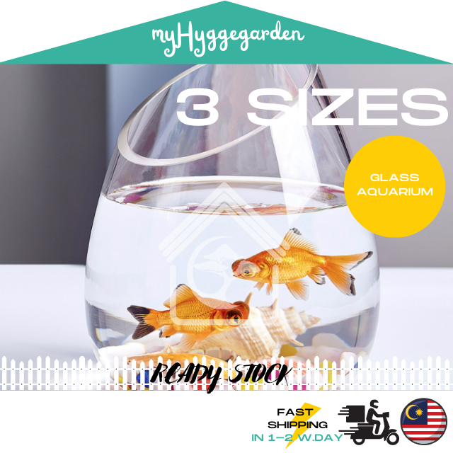[GLASS] Transparent Incline Shape Clear Fish Bowl Aquarium Home Office ...