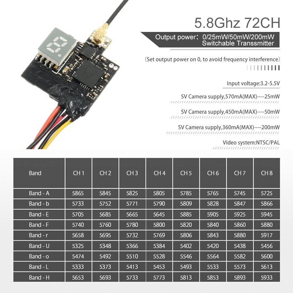 Eachine VTX03 Super Mini 5.8G 72CH 0/25mW/50mw/200mW Switchable FPV ...