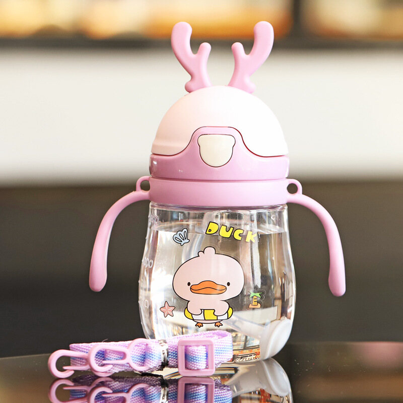 370ml Cartoon Animal Print Baby Drink Cup With Straw Kids Feeding Cups ...