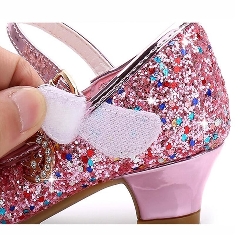 Princess Kids Leather Shoes For Girls Flower Casual Glitter Children High Heel Girls Shoes ...