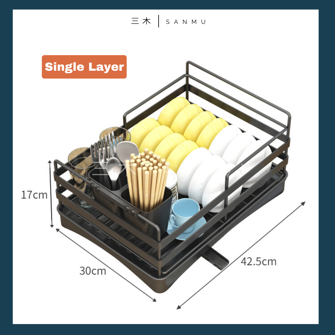 SANMU 2-Tier Dish Rack Dish Drainer 2 Layer Adjustable Basin Rack ...