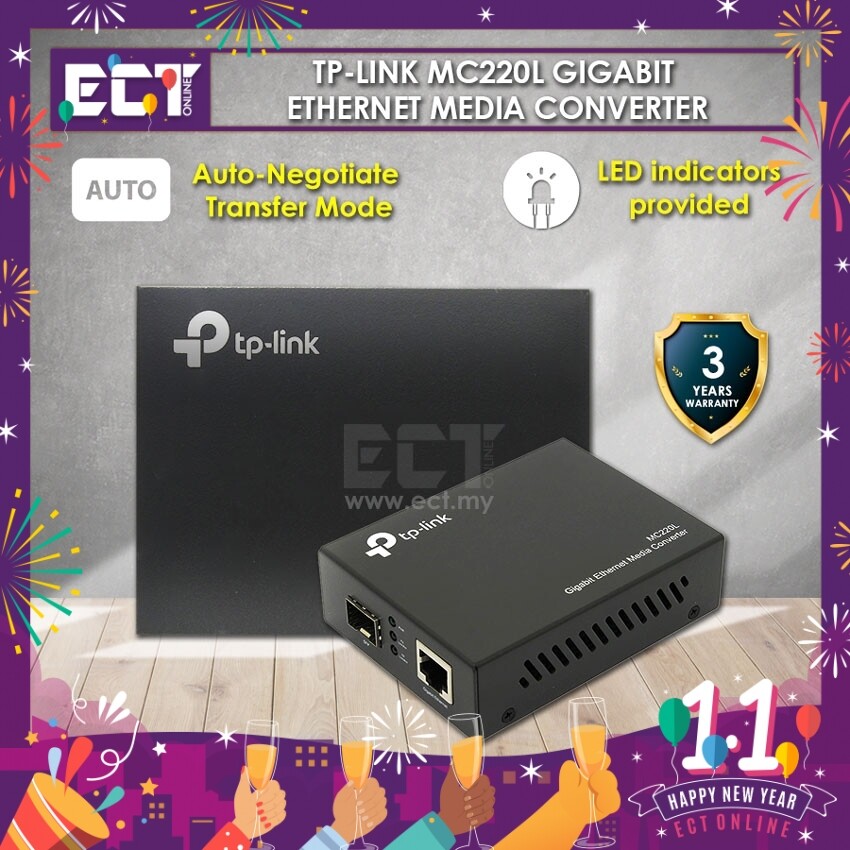 TP-Link MC220L Gigabit Ethernet Media Converter with LED Indicators ...