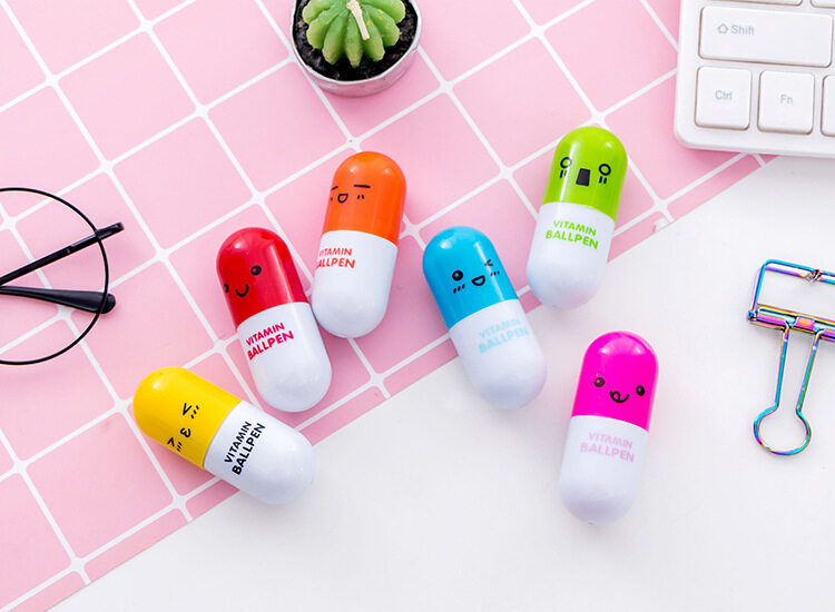 1 Pcs Cartoon Expression Pill Pen Capsule Pen Retractable Ballpoint Pen ...
