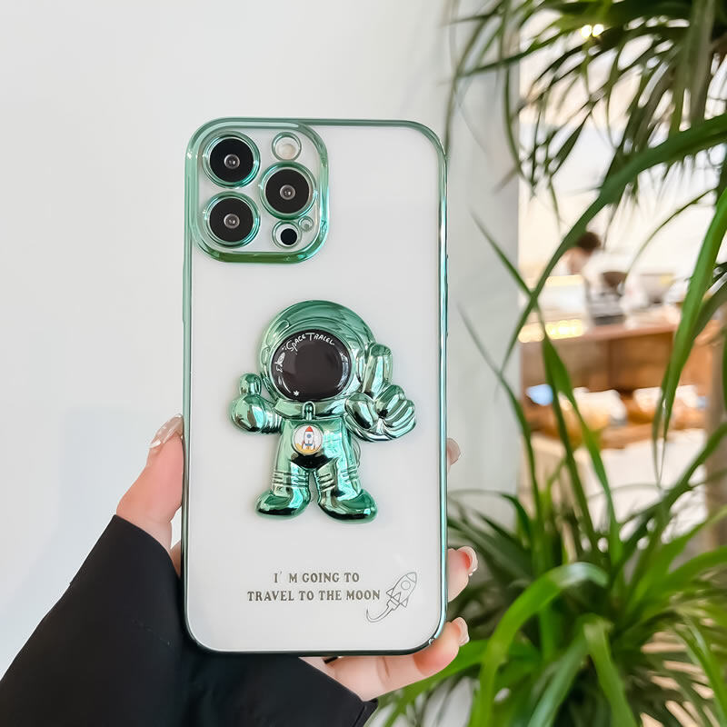ฮาร์ดกรณีใสกับนักบินอวกาศพับยืนสำหรับ iPhone 13 12 Pro Max 13pro ...