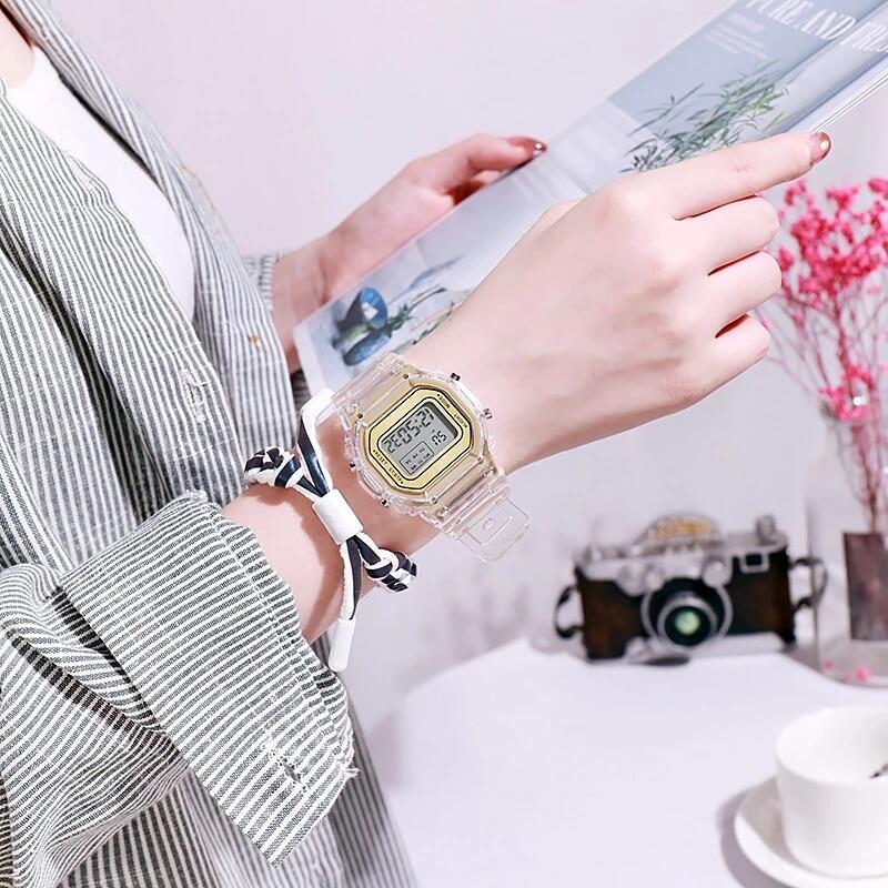 New Fashion Transparent Digital Watch Square Women Watches Sports ...