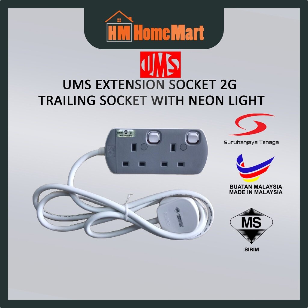 UMS 13A Portable Switched Socket Outlet With Neon Light 2/3/4/5/6 Gang ...