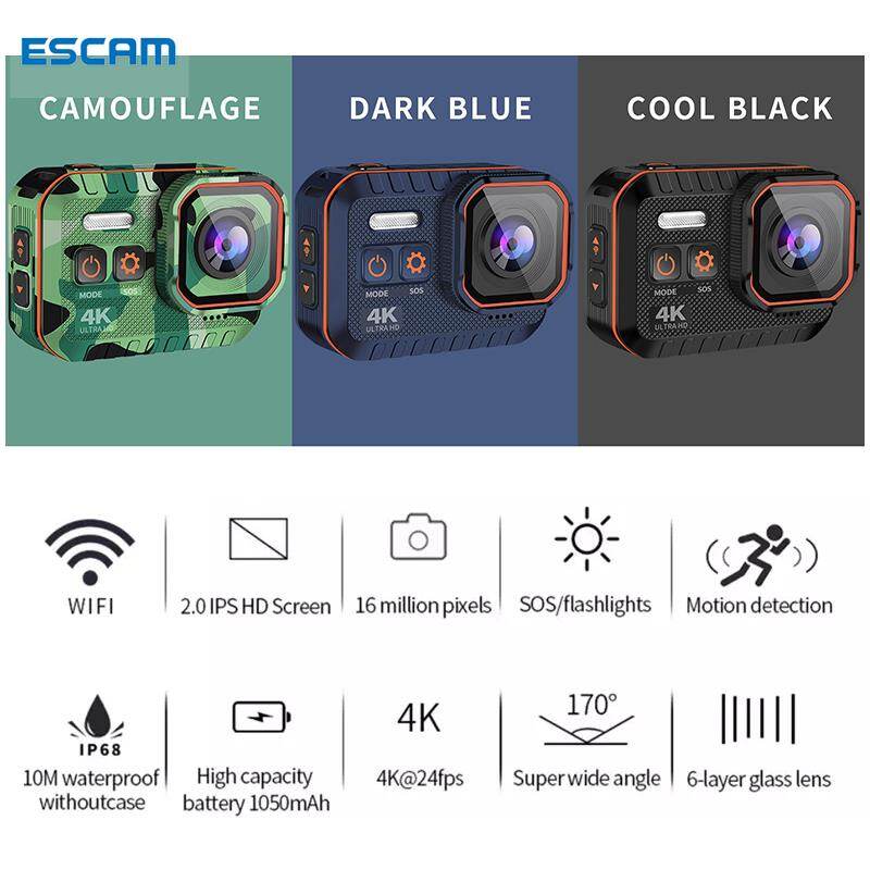 ESCAM 1080P Actionกีฬากล้องถ่ายรูปความละเอียดสูงมาก4K 10Mกันน้ำ2.0-หน้า ...