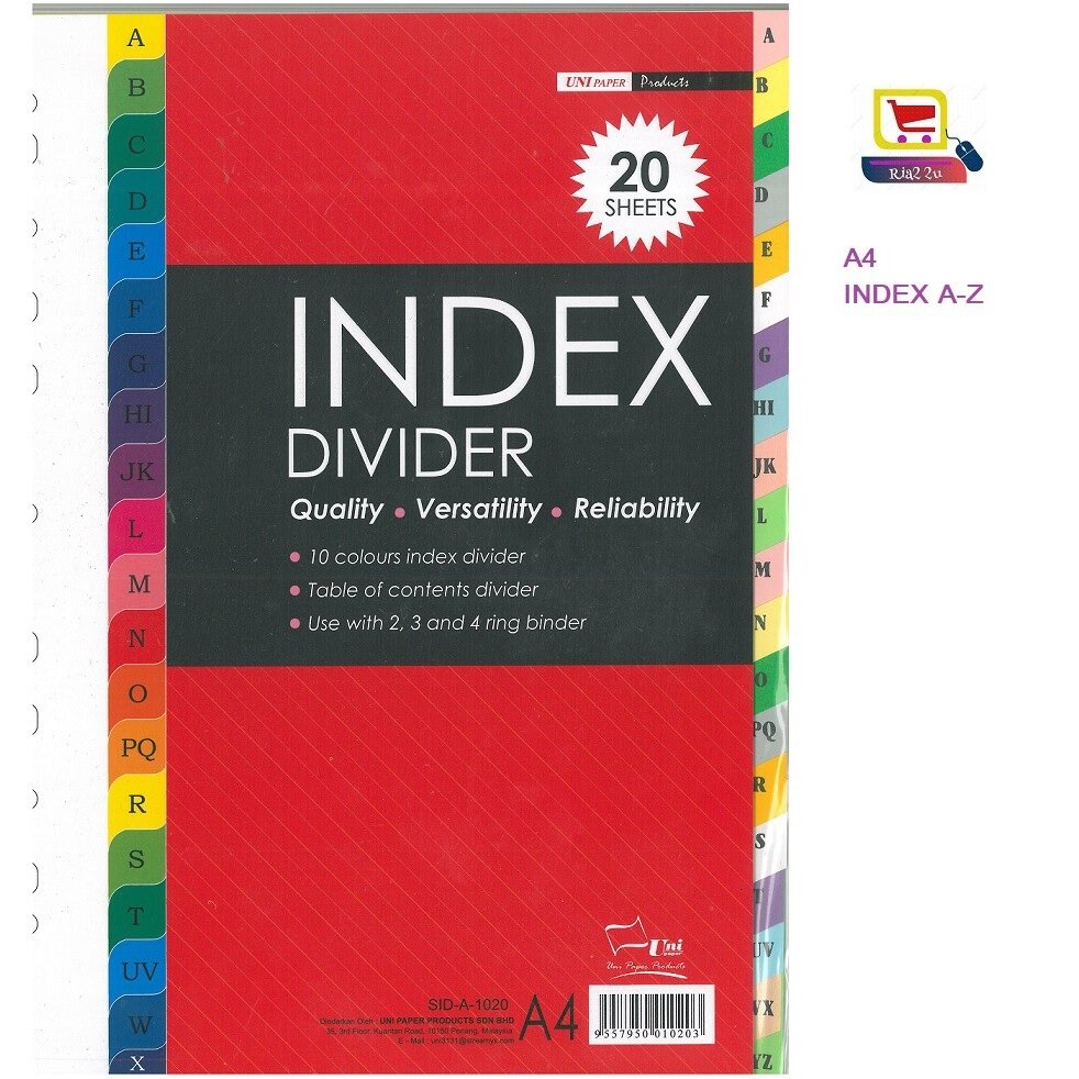 Uni A4 Colour Index Divider A-Z Paper Type | Lazada