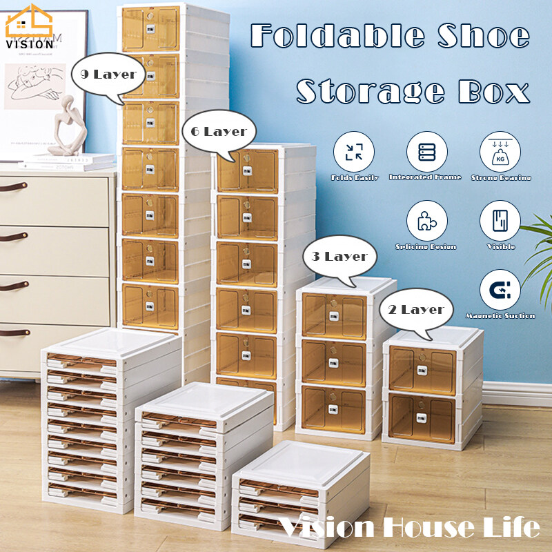Vision Foldable Shoes Rack Stackable Drawer Type Shoe Box Multi Layer ...