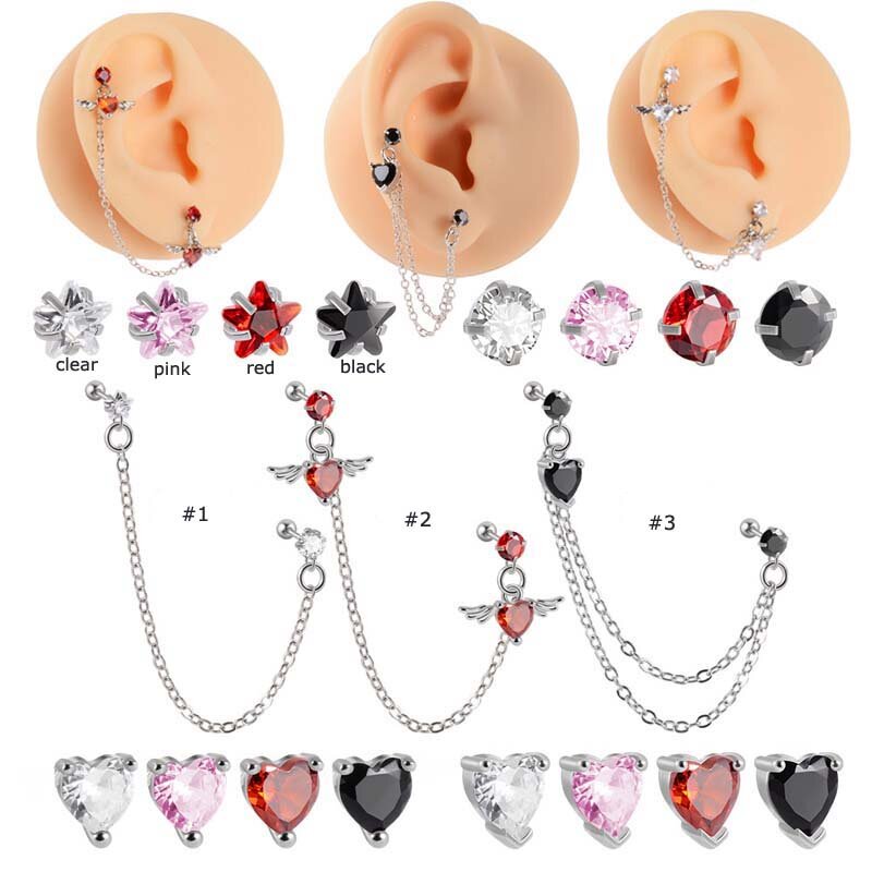 1 Set angel heart star shape Chain Cartilage Earrings Tragus Helix Lobe ...