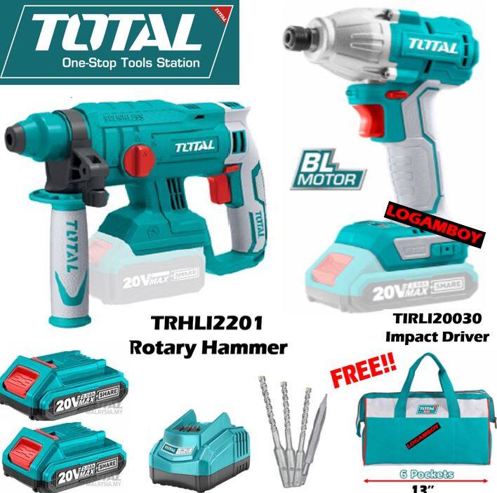 TOTAL IMPACT DRIVER BRUSHLESS CORDLESS ROTARY HAMMER DRILL TIRLI20030 ...