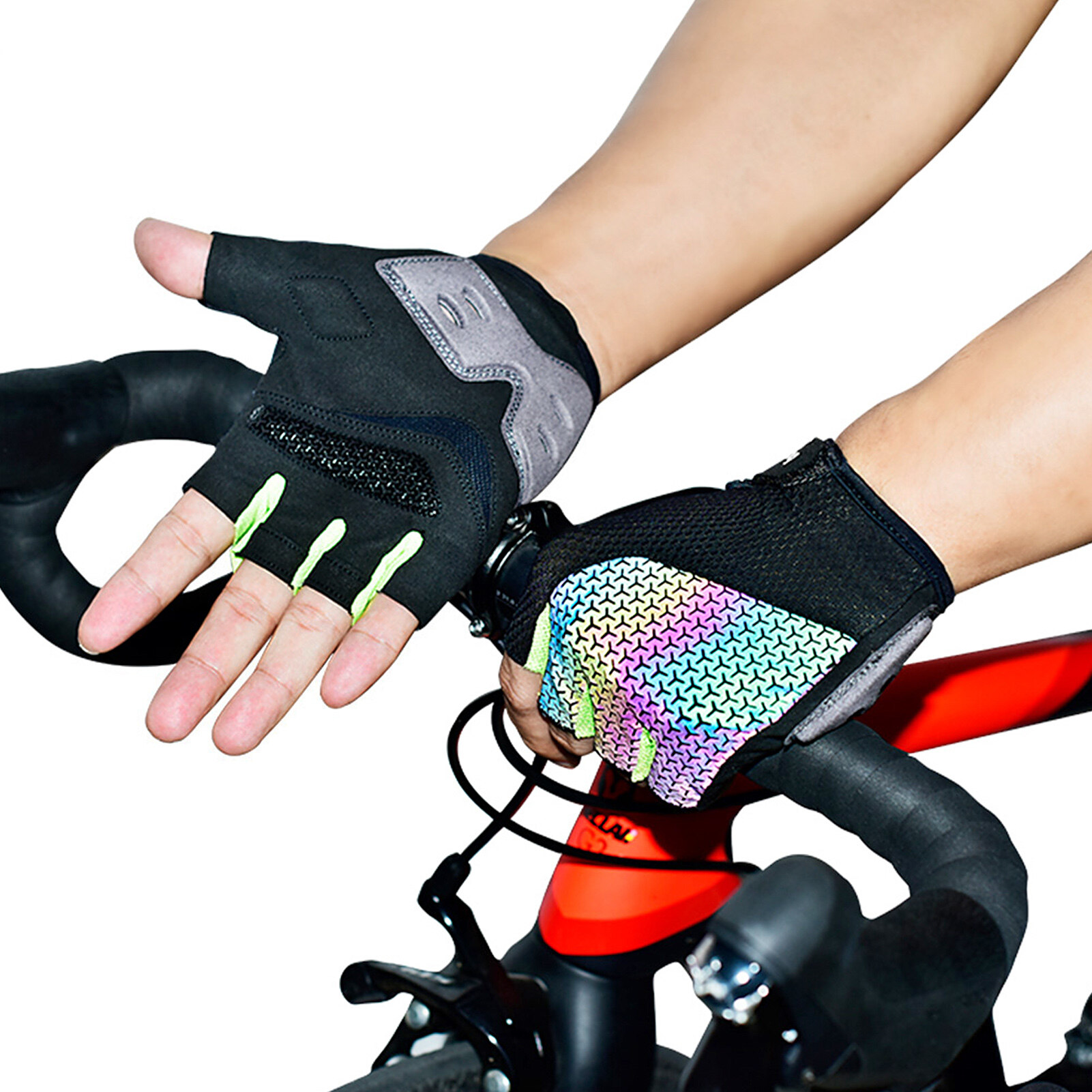 BOODUN ถุงมือกีฬา Anti-Skid ขี่จักรยานครึ่งถุงมือแบบเปิดครึ่งนิ้ว Shock Absorbing เบาะถุงมือยก ...