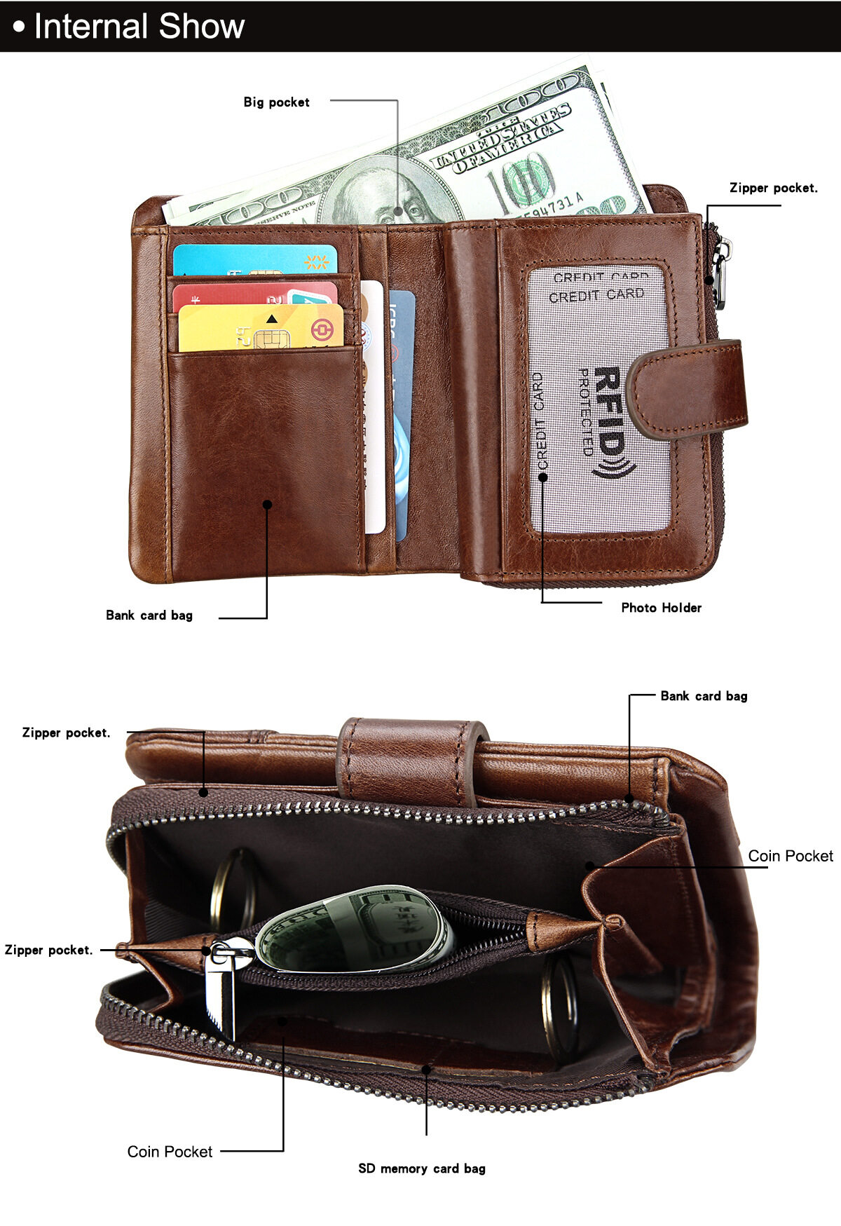 Royal Bagger Italian 100% Genuine Cow Leather RFID Short Wallet High ...