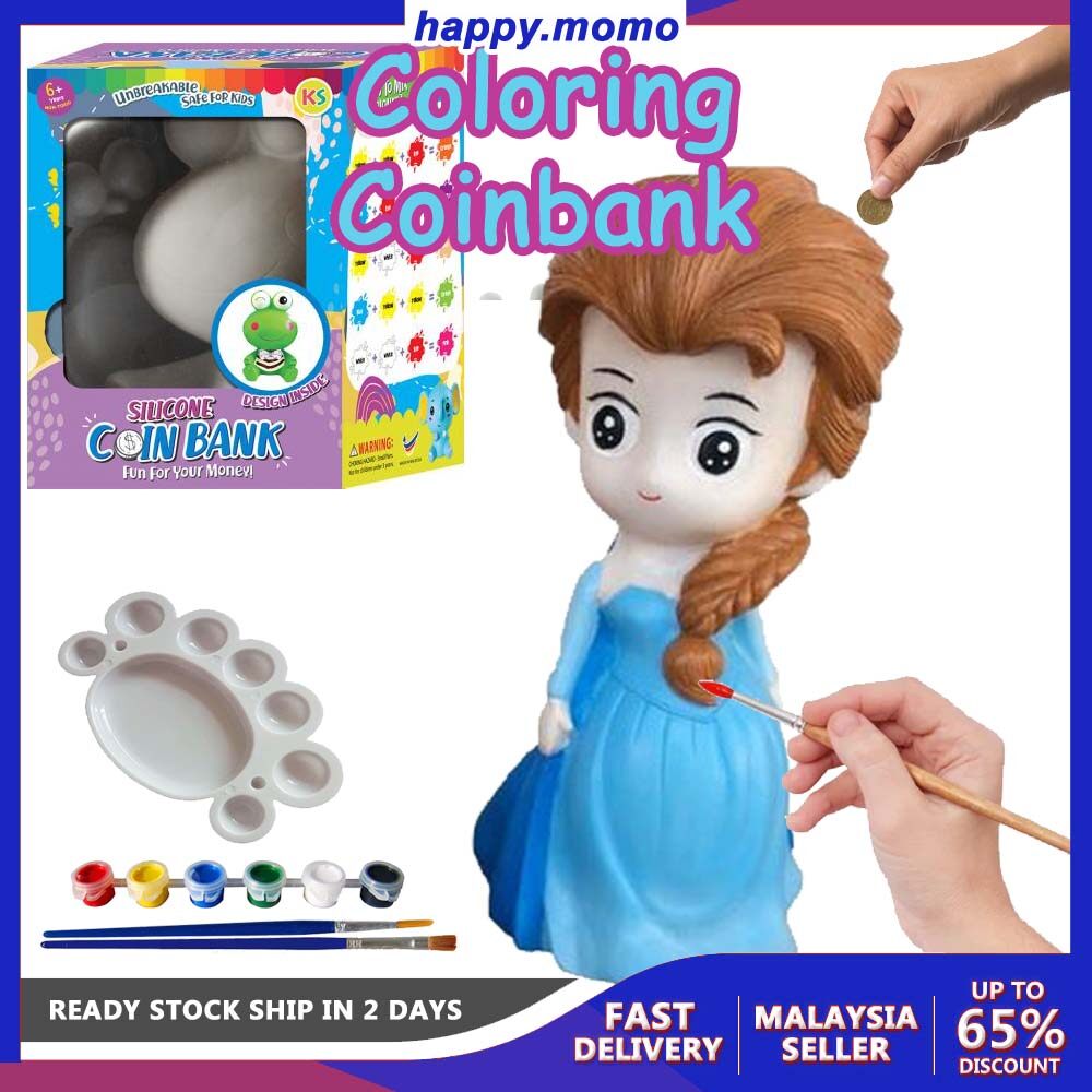 DIY Frozen Elsa Coloring Silicone Coin Bank Painting Art Craft Tabung ...