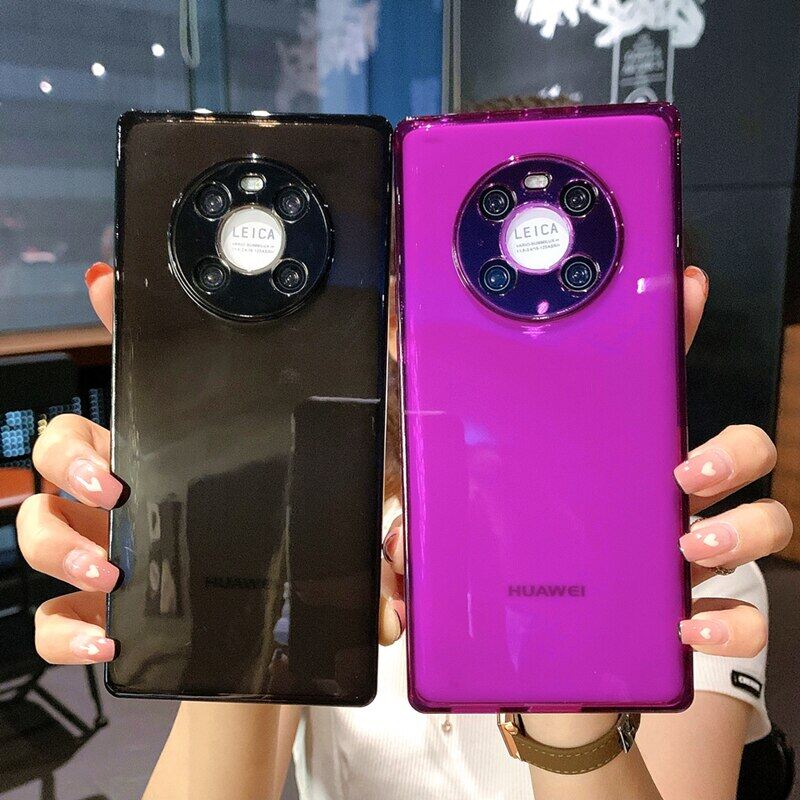 เคสโทรศัพท์สีเรืองแสงสี่เหลี่ยม,เคสใส TPU นิ่มป้องกันกล้องสำหรับ Huawei P40 P30 Pro Mate 40 30 ...