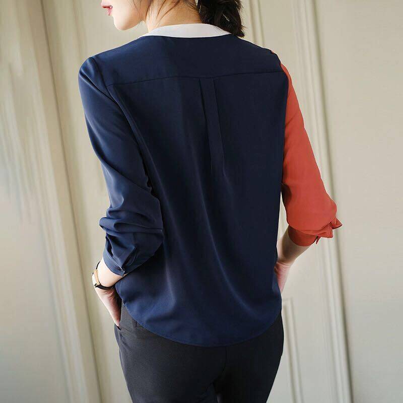 Contrasting Color Stitching Shirt Women's Long-sleeved 2021 Summer New ...