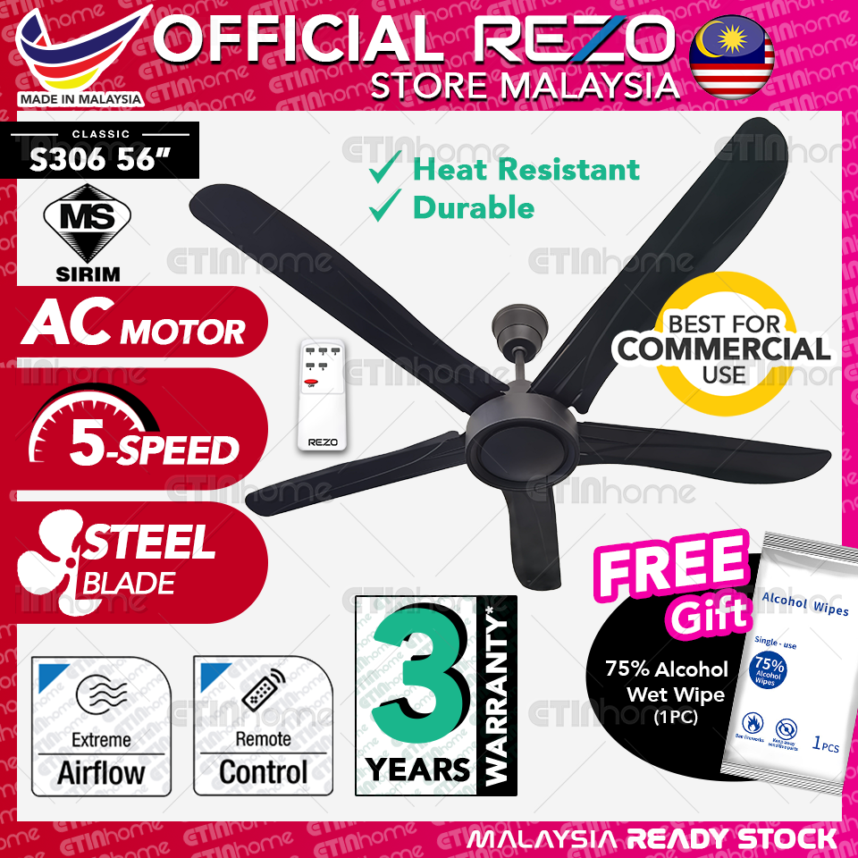 [REZO Official] REZO S306 Ceiling Fan 🔴 56'' 5 Steel Blades 5 Speeds ...