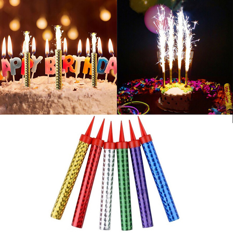 6 Pcs/Bag Multicolor Birthday Cake Candles Bar Festival Party Fireworks ...