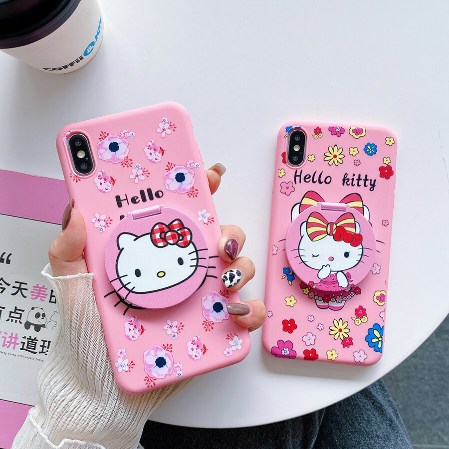 สำหรับ OPPO A12 A11K A7 A5s เคสโทรศัพท์สีชมพูน่ารัก Hello Kitty Soft เค ...