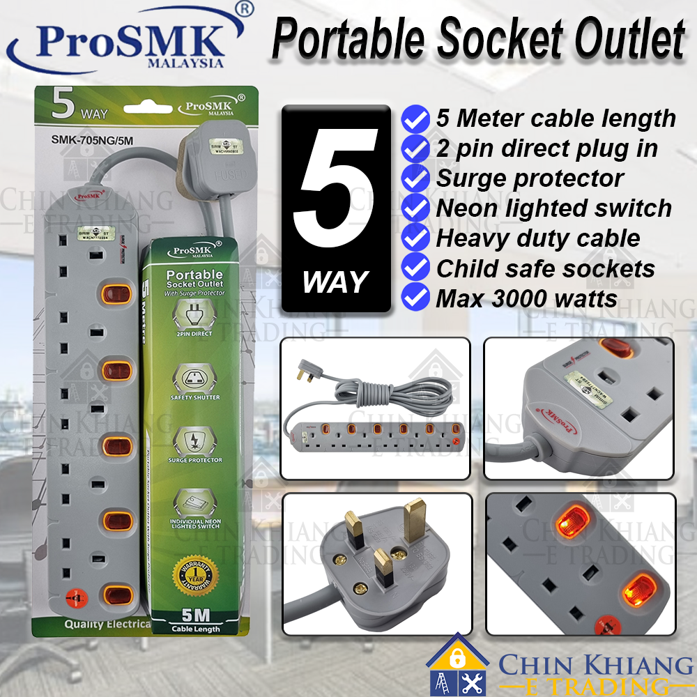 ProSMK Portable Socket Outlet Extension Plug with Surge Protector SIRIM ...