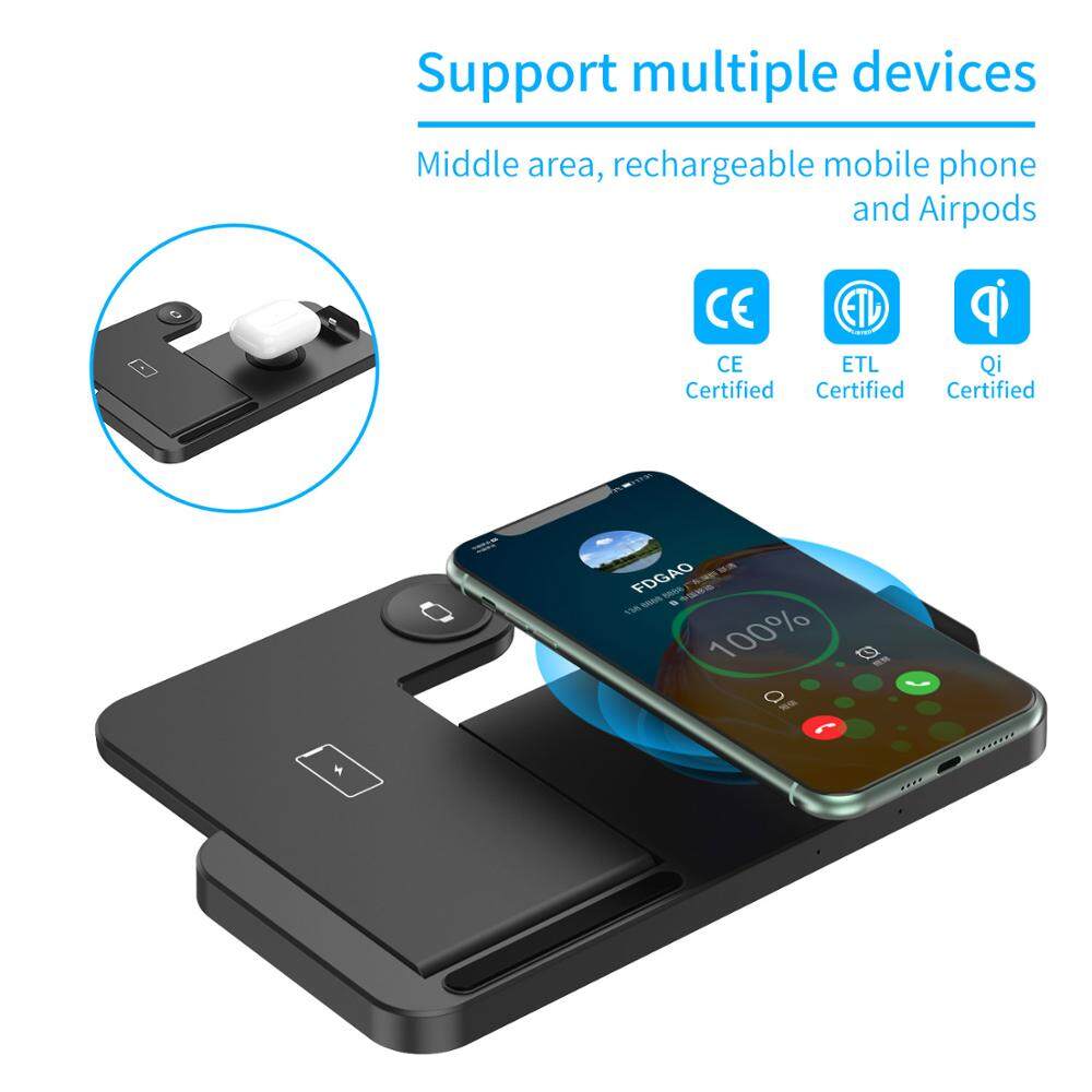 15W Fast Wireless Charger 4 in 1 Qi Charging Dock Station For iPhone 12 11 Pro XS MAX XR X 8 ...