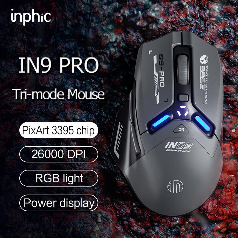 inphic IN9 pro Gaming Mouse Wireless/Wired/Bluetooth5.0 Tri-mode PAW3395 26000dpi 6-button ...
