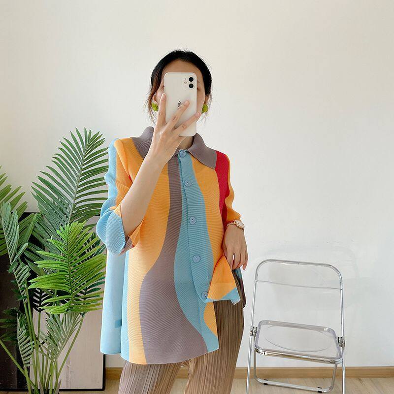 ผู้หญิงใหม่ Lapel Colorblock เสื้อจีบเสื้อแจ็คเก็ต | Lazada.co.th