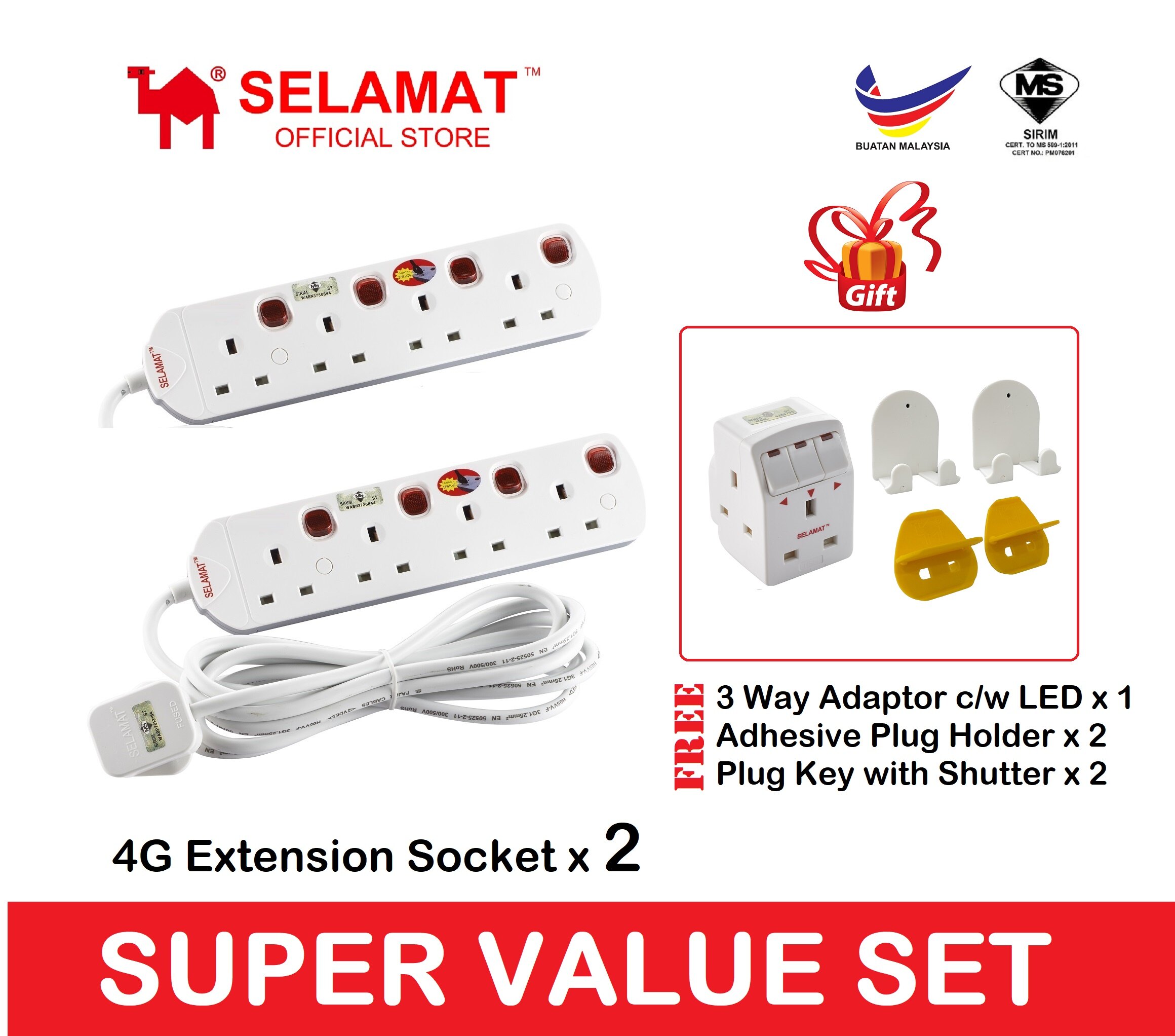 Selamat 4 Gang Extension Socket Value Set/ Trailing Socket Value Set ...