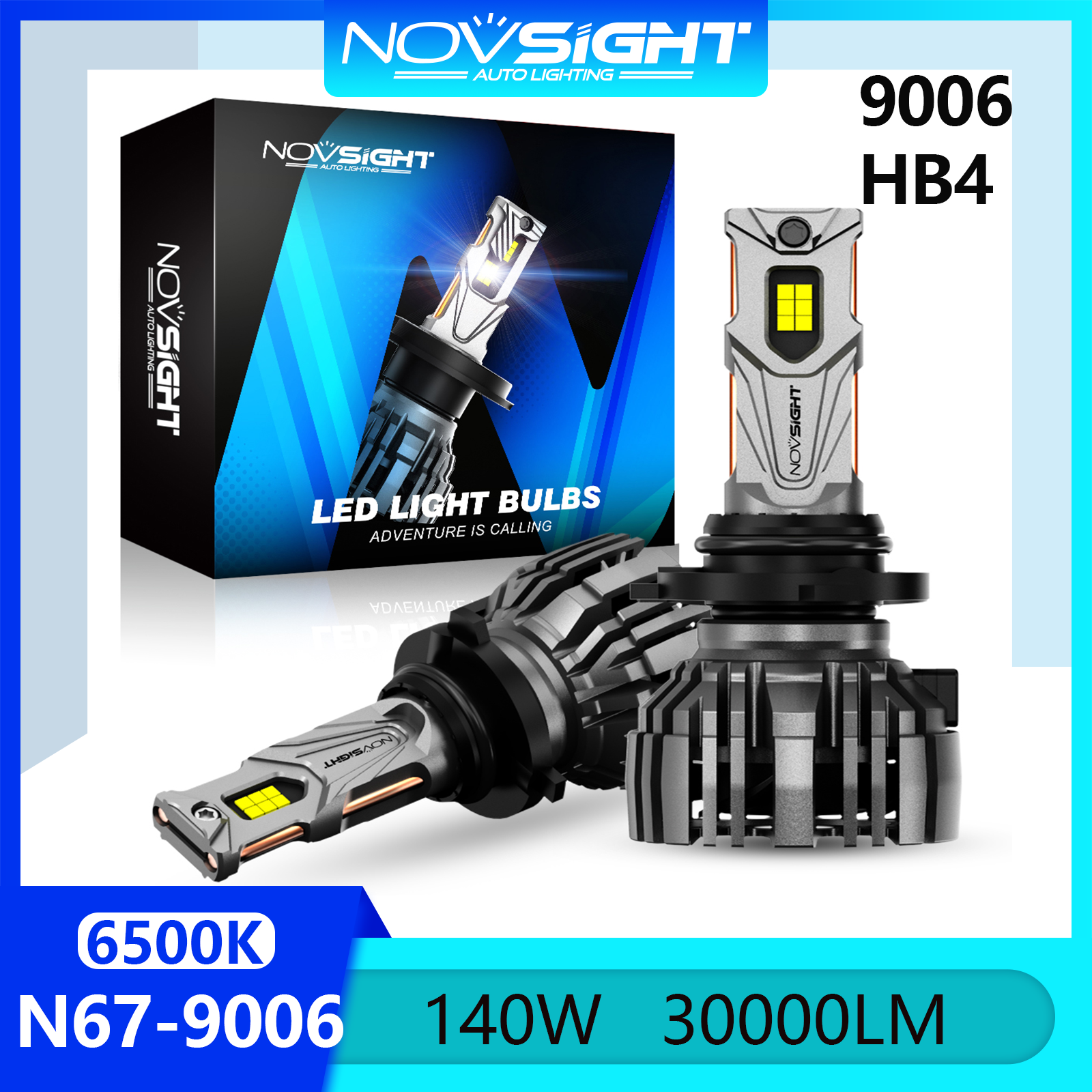 Novsight N67 HB4 P22d 9006 LED Headlight Bulb 6500K Super Bright LED ...