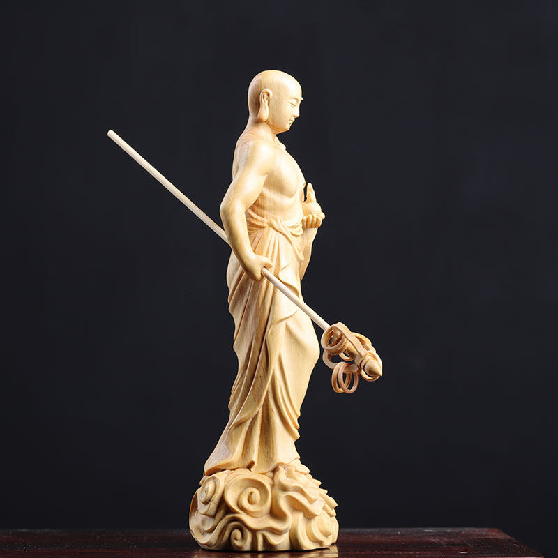 Boxwood 20CM Ksitigarbha Sculpture Wood Buddha Statue Dizang Wang ...