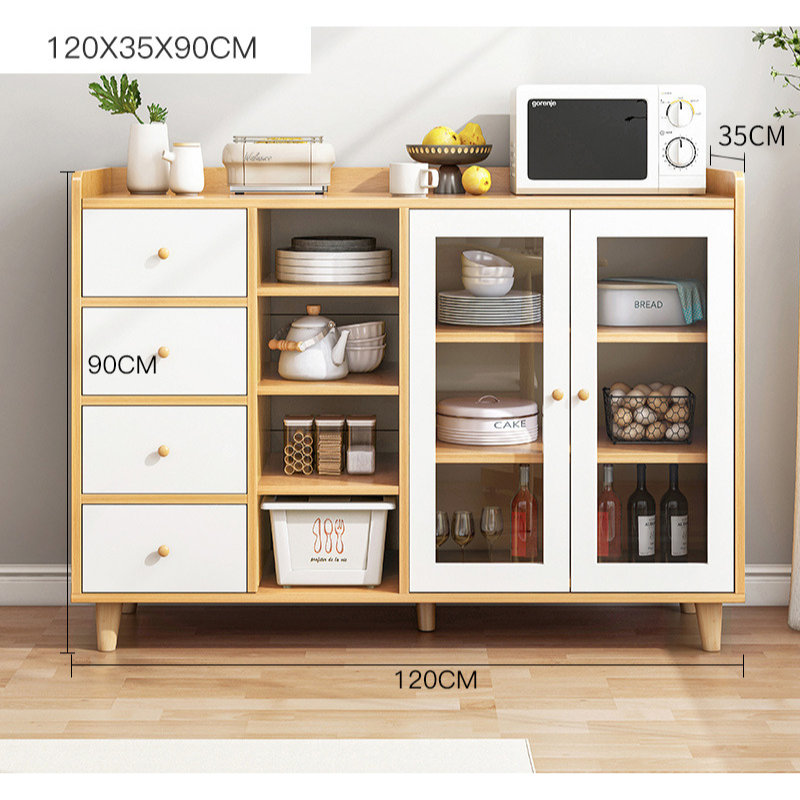 Premium Modern Kitchen Cabinet Wood Glass Door Storage Light Brown 4 ...