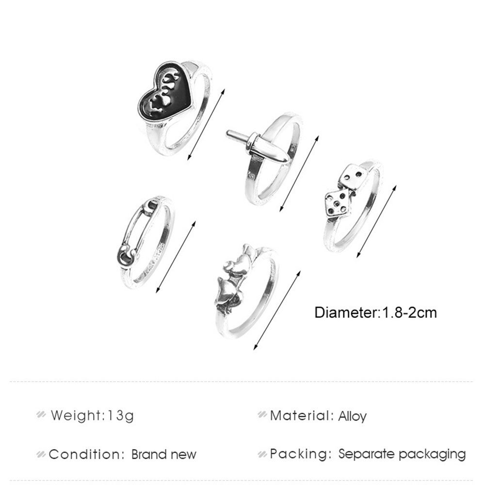 [YWYK] INS Style 5ชิ้น/เซ็ตแหวนเงินวินเทจหัวใจรักบุคลิกภาพชุดแหวนนิ้วเครื่องประดับแฟชั่น - ywyk ...