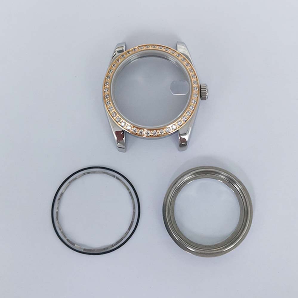 36Mm Case Rose Silver Steel Transparent Back Sapphire Glass Diamond ...