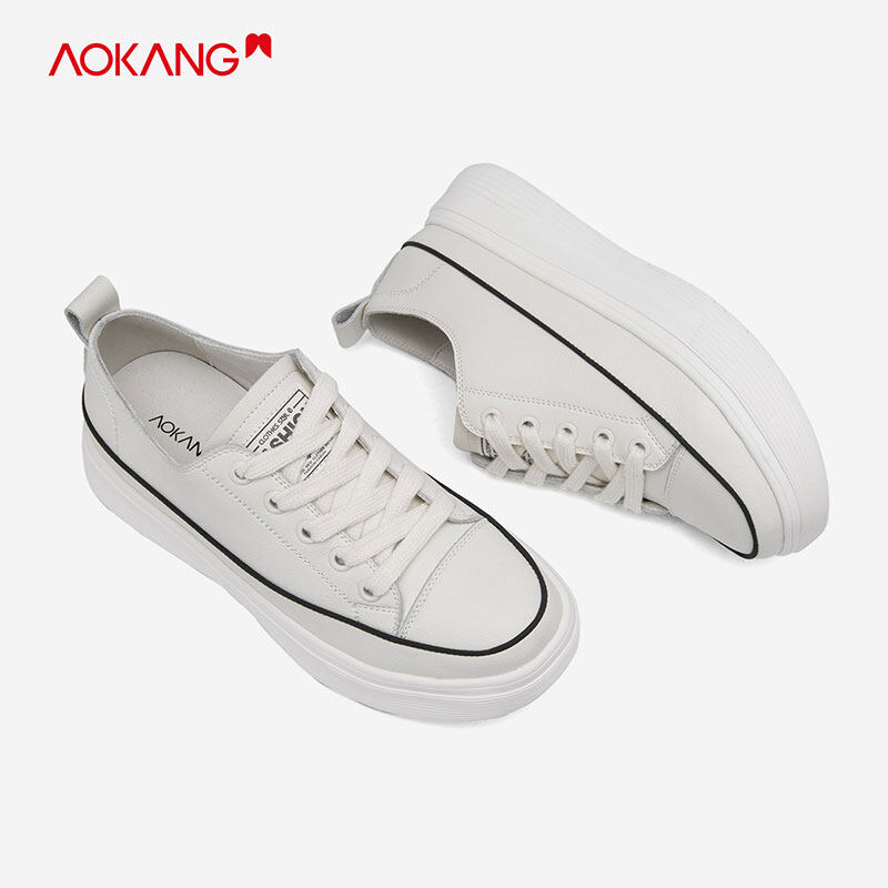AOKANG New style canvas shoes Korean thick-soled increased shoes low ...