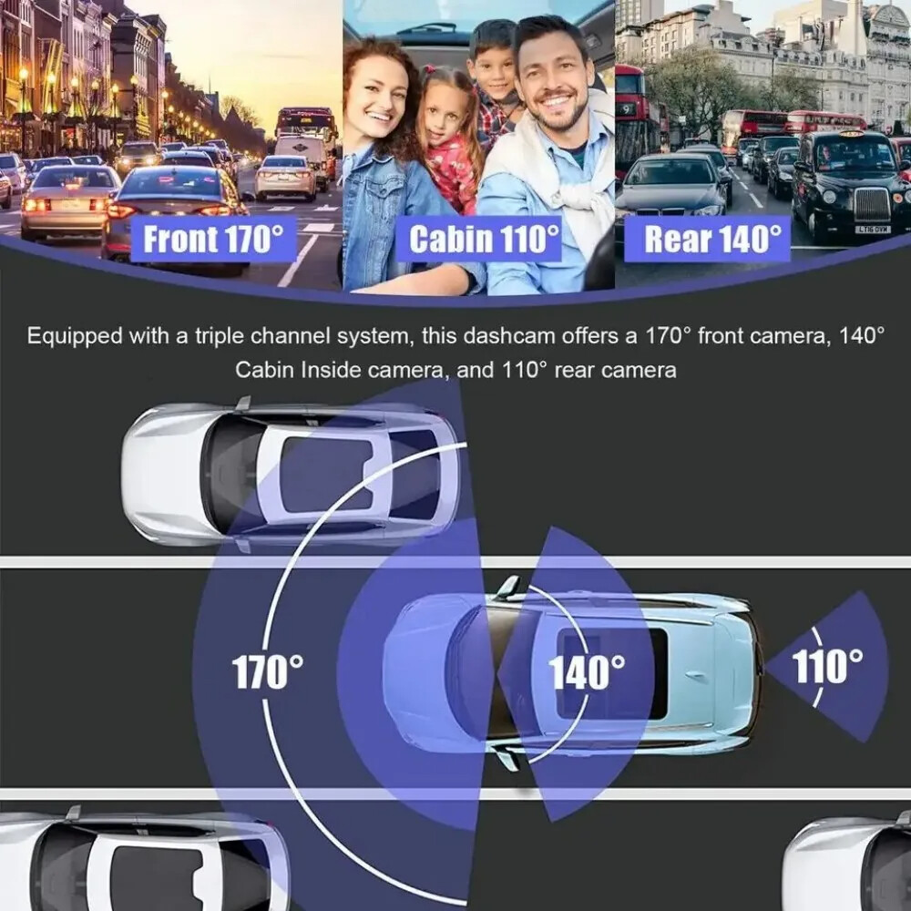 Ekleva 3 kênh xe hơi Camera hành trình Camera 2.45 IPS Camera cho xe ô ...