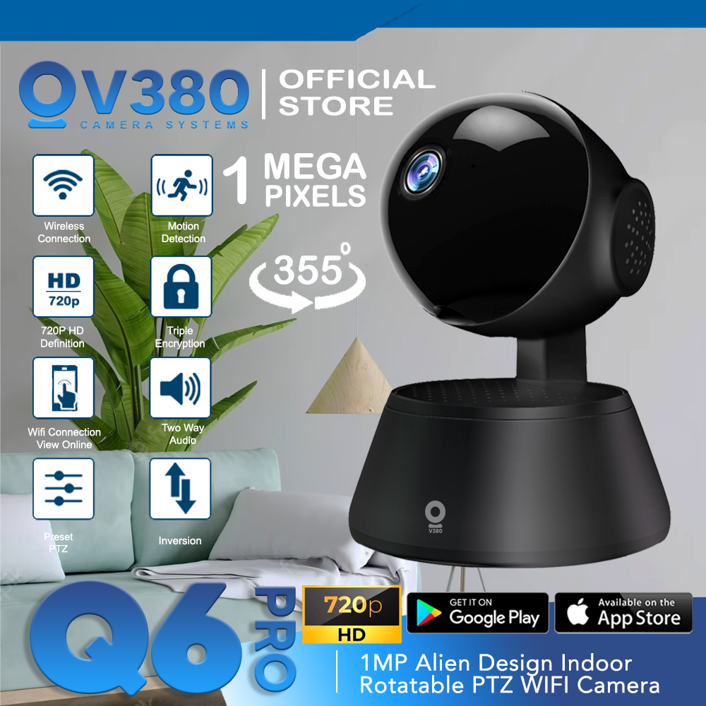 V380 Q6Pro (Black) 1MP Alien Design Indoor Rotatable PTZ WIFI IP Camera ...