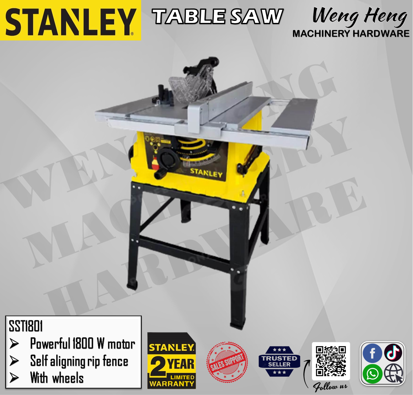 100% Genuine Stanley Table Saw with Frame 10" 1800W 4800/ min - Model ...