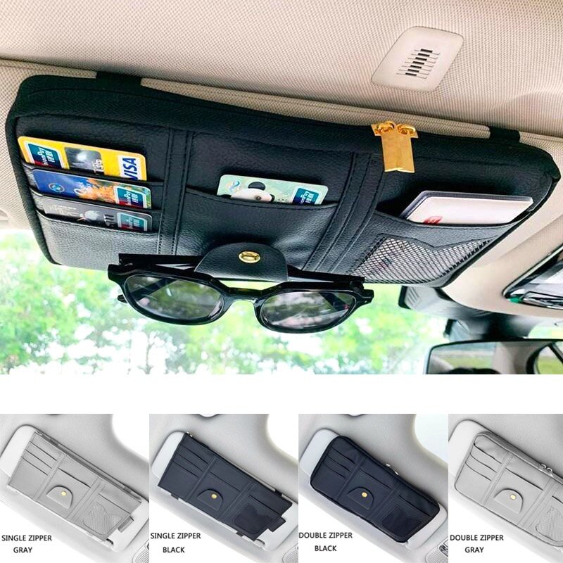 U-Tech Car Sun Visor Storage Pouch Bill Card CD Phone Holder Storage Box Leather Sunglasses Clip ...