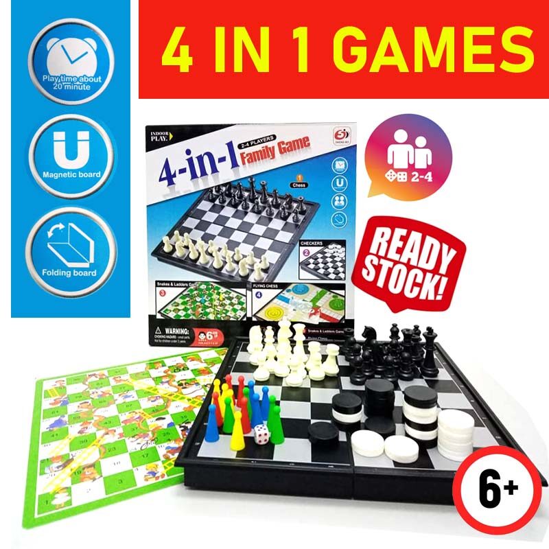 4 in 1 Family Games Foldable Magnetic Board – Snake & Ladders ...