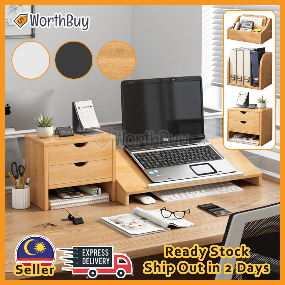 Worthbuy Wooden Desk Organiser Open Space Drawer Cabinet 笔记型电脑增高架 ...