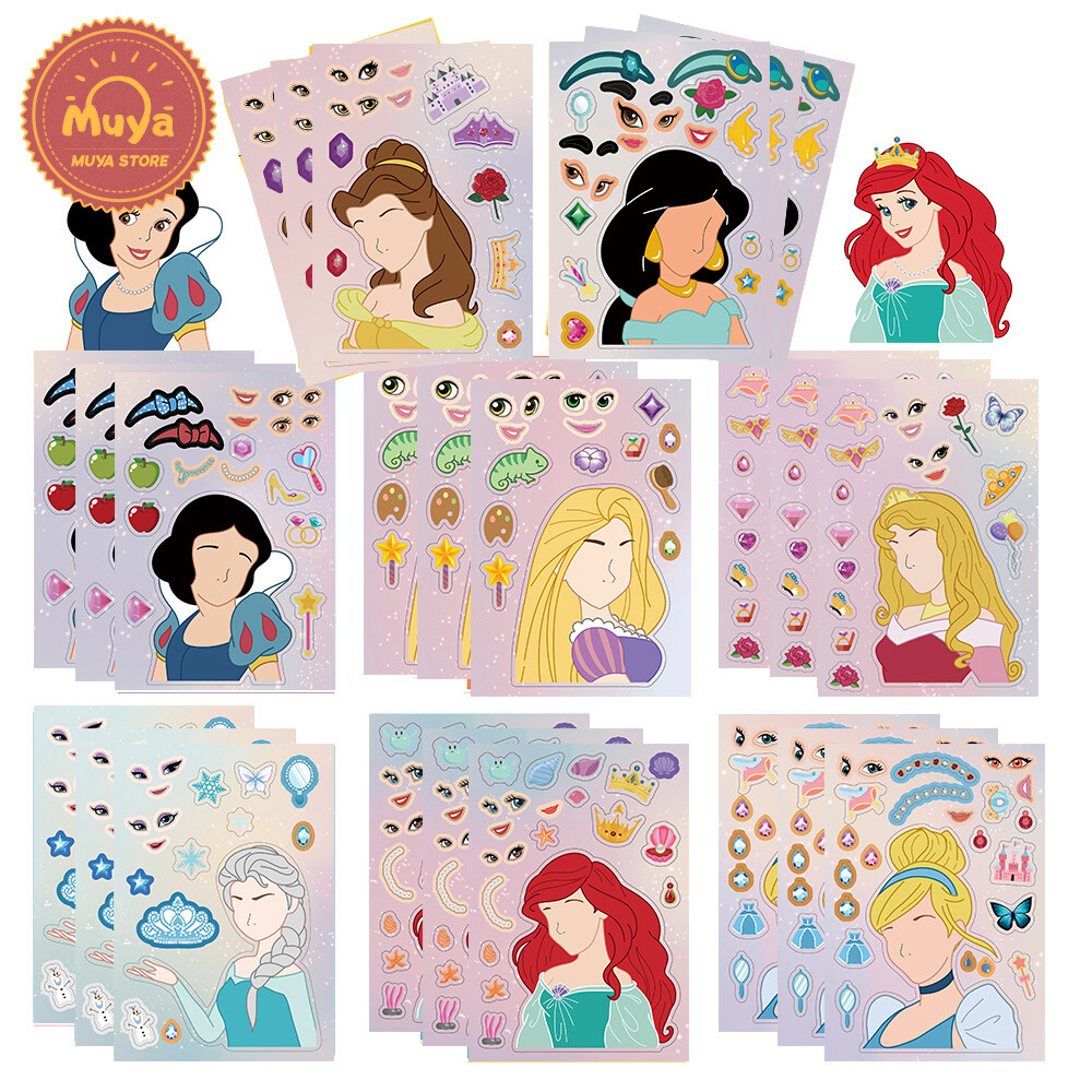 MUYA 8 Sheets/Set Princess Stickers Make a Face Puzzle Stickers ...