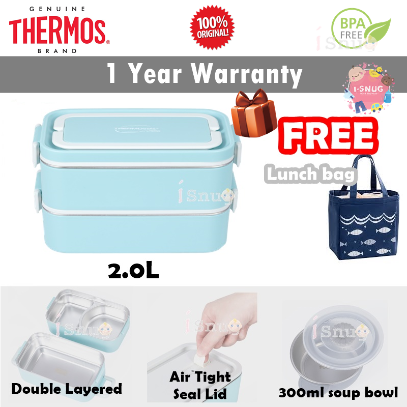Thermos Thermocafe 2.0L Stainless Steel Lunch Box w Lid & 300ml Soup ...
