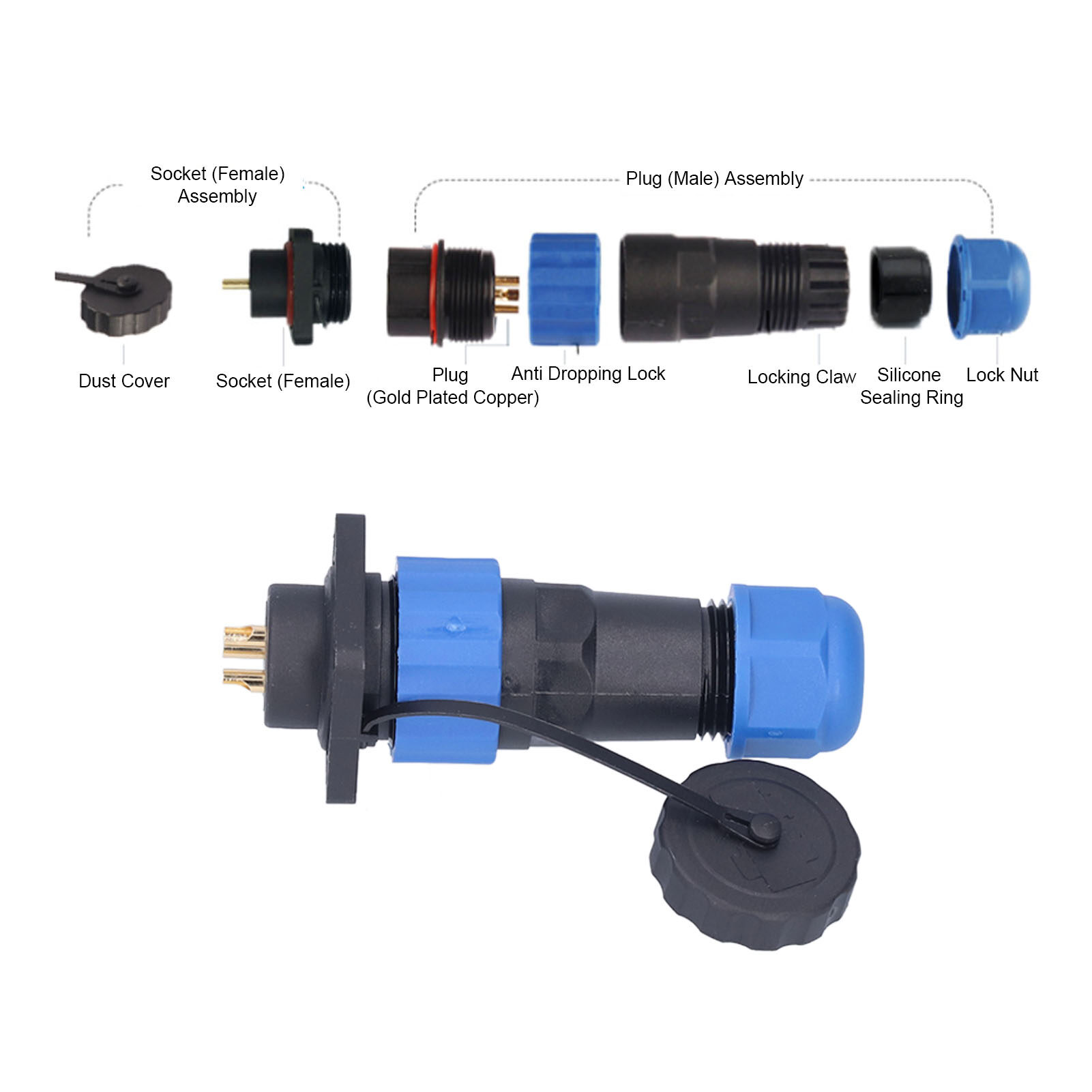 Aviation Power Connector, Welding Connection SP20 Waterproof Plug ...