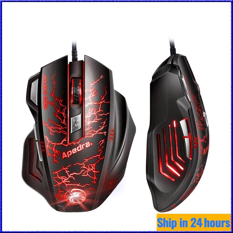 APEDRA A7 USB Wired Gaming Mouse 7 Buttons Ergonomic Mice Colorful LED Optical Mouse Gaming Mice ...