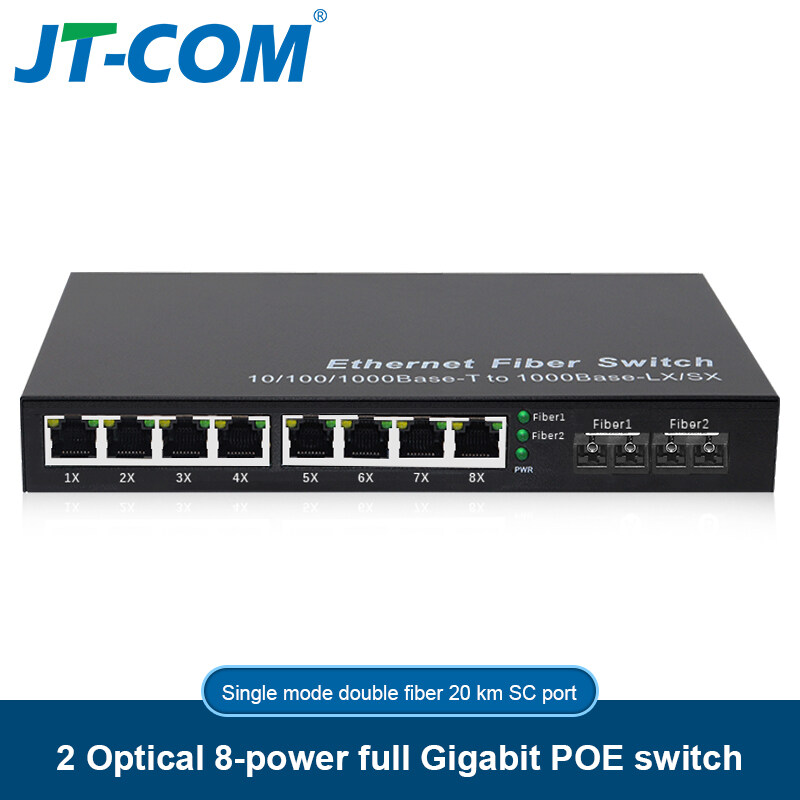 JT-COM All Gigabit 1G2E Network Fiber Switch 1000Mbps POE Optical Media ...