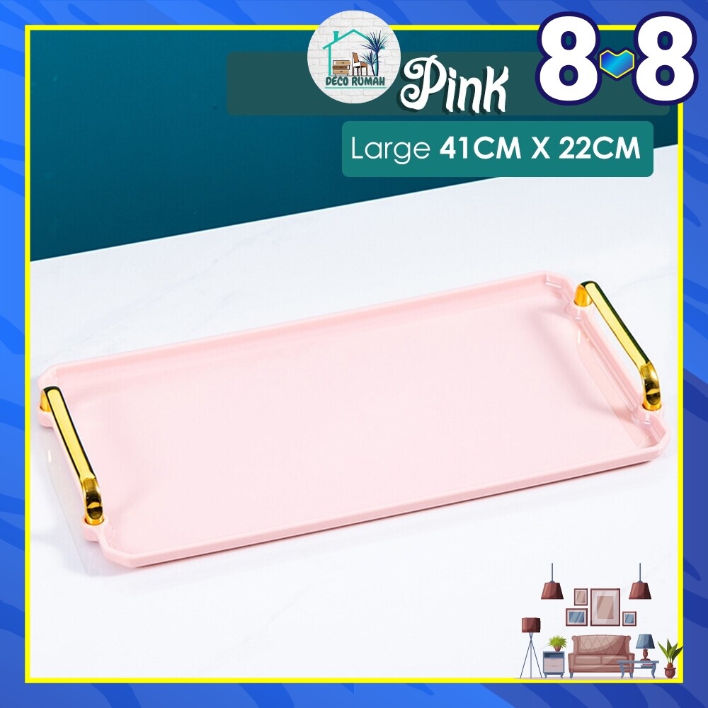 DR} Dulang Plastik Moden Cantik Berkualiti Tea Tray With Gold Handle ...