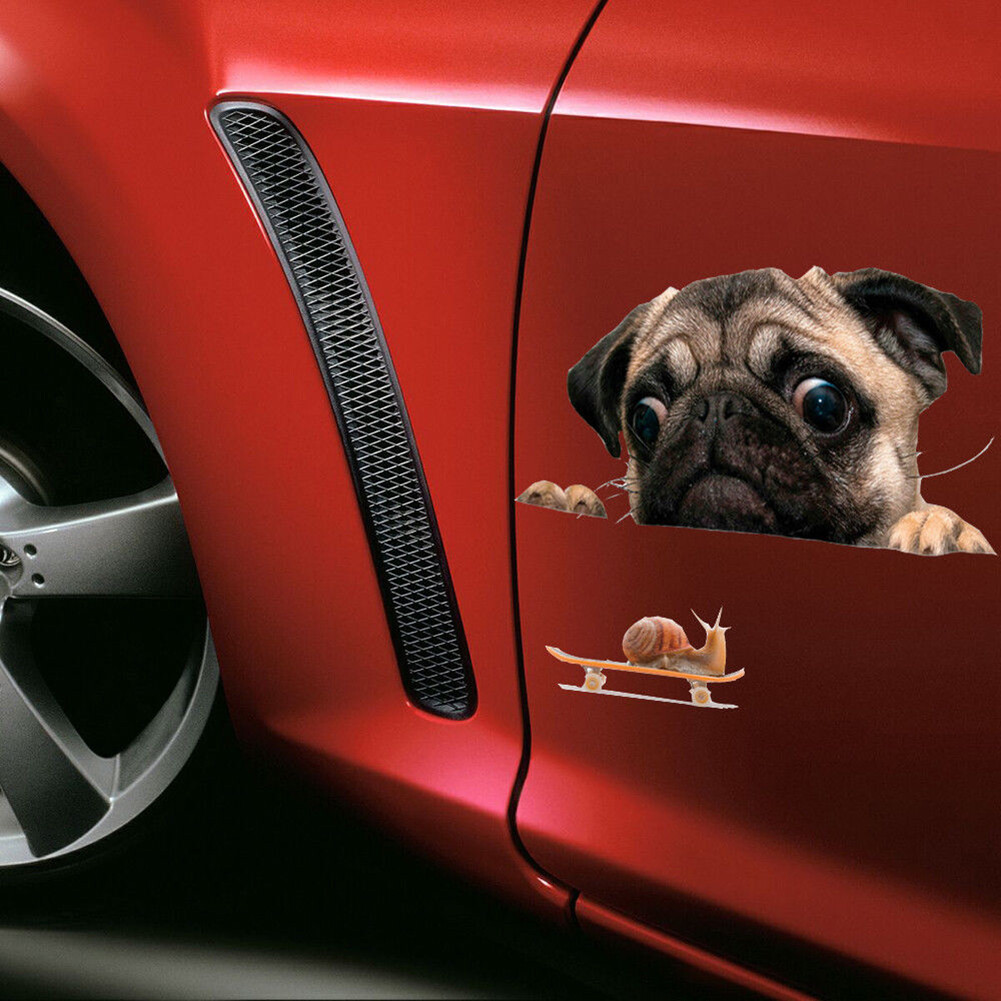 mustyy Funny Cute Pet Pug Dog Snail 3D Car Window Decals Home Wall ...