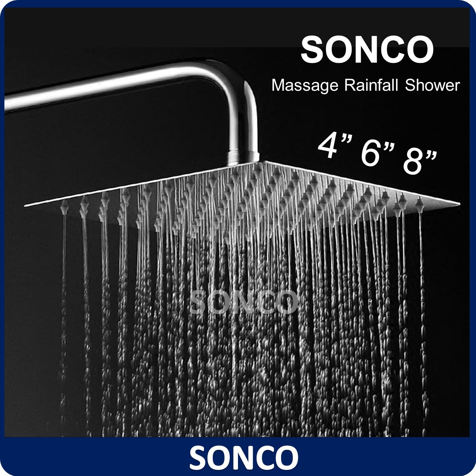 Stainless Steel Rainfall Shower Head 360 Degree Showerhead Square Round ...